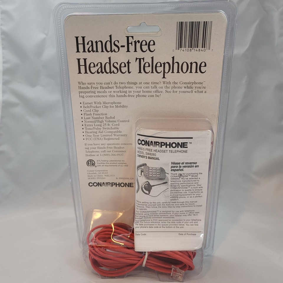 Conair Phone Hands-Free Headset Microphone Telephone (SW8260) NEW ...