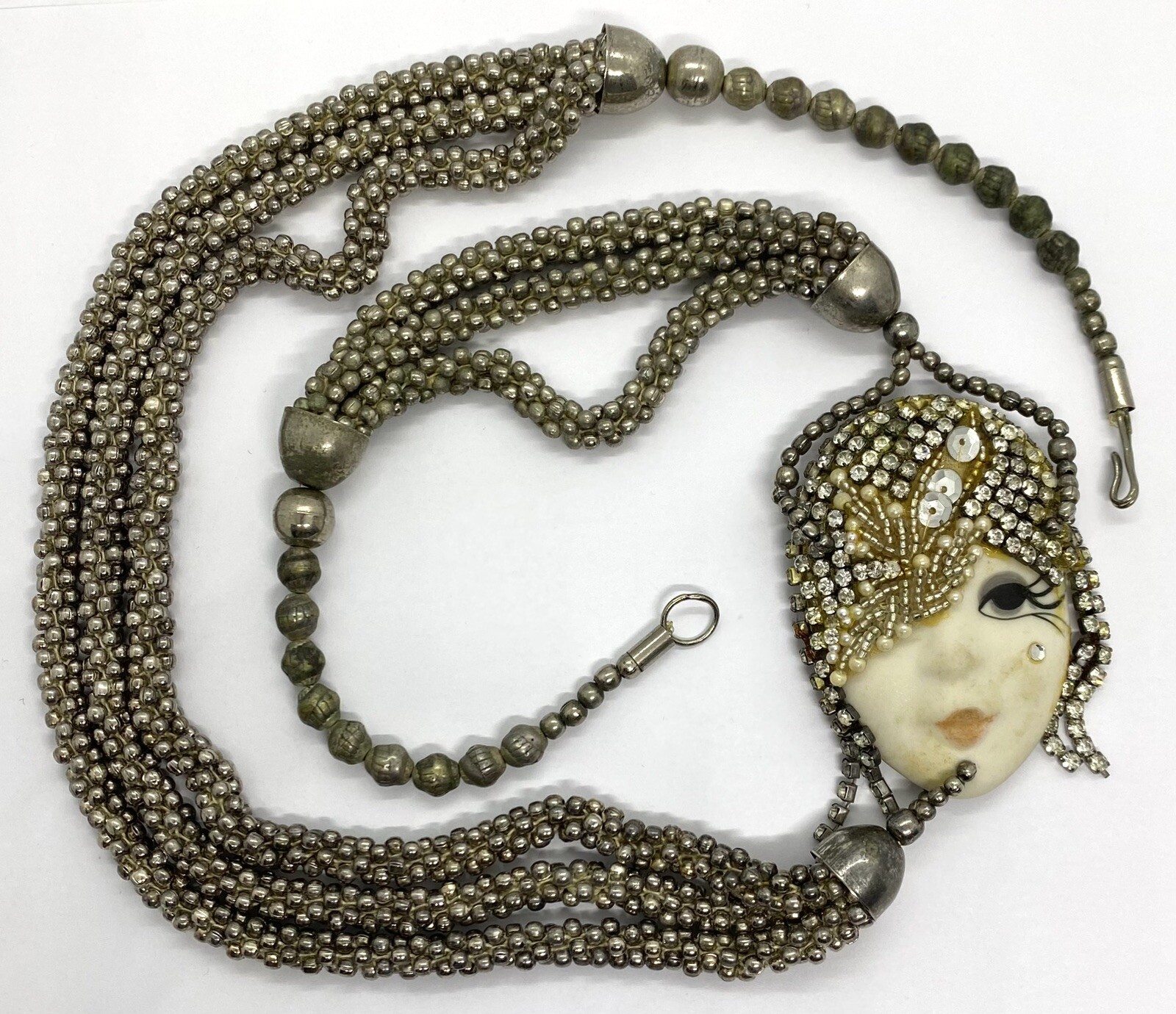 Vintage Gabriella Art Deco Ceramic Rhinestones Neckla… - Gem