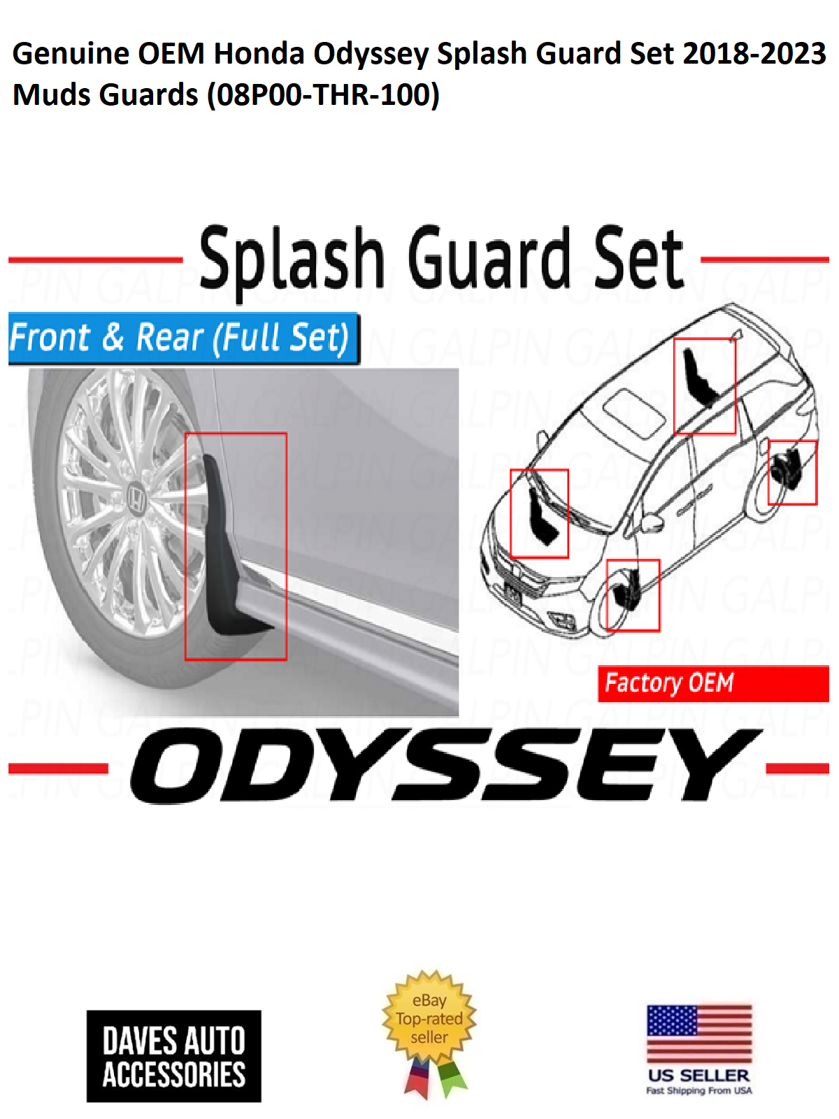 Splash Mud Guard Set #08P00-THR-100 For 2018-20223 Honda Odyssey -Pack ...