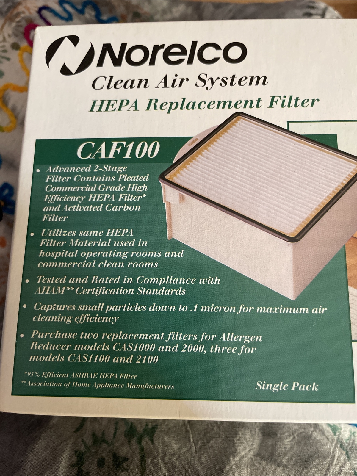 Genuine Norelco Clean Air System HEPA Replacement Filter CAF100 for ...