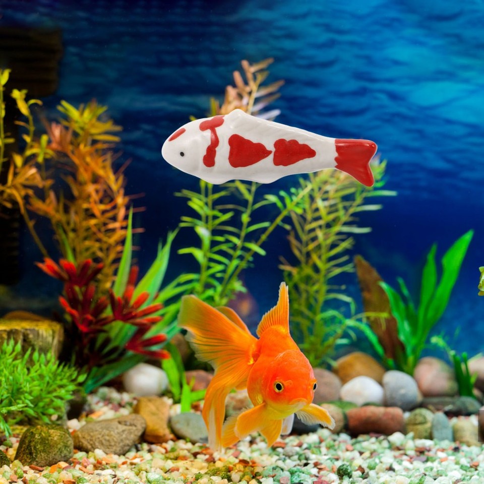 Aquarium Floating Animals Decor Cartoon Ceramic Sculpture Fake Fish ...