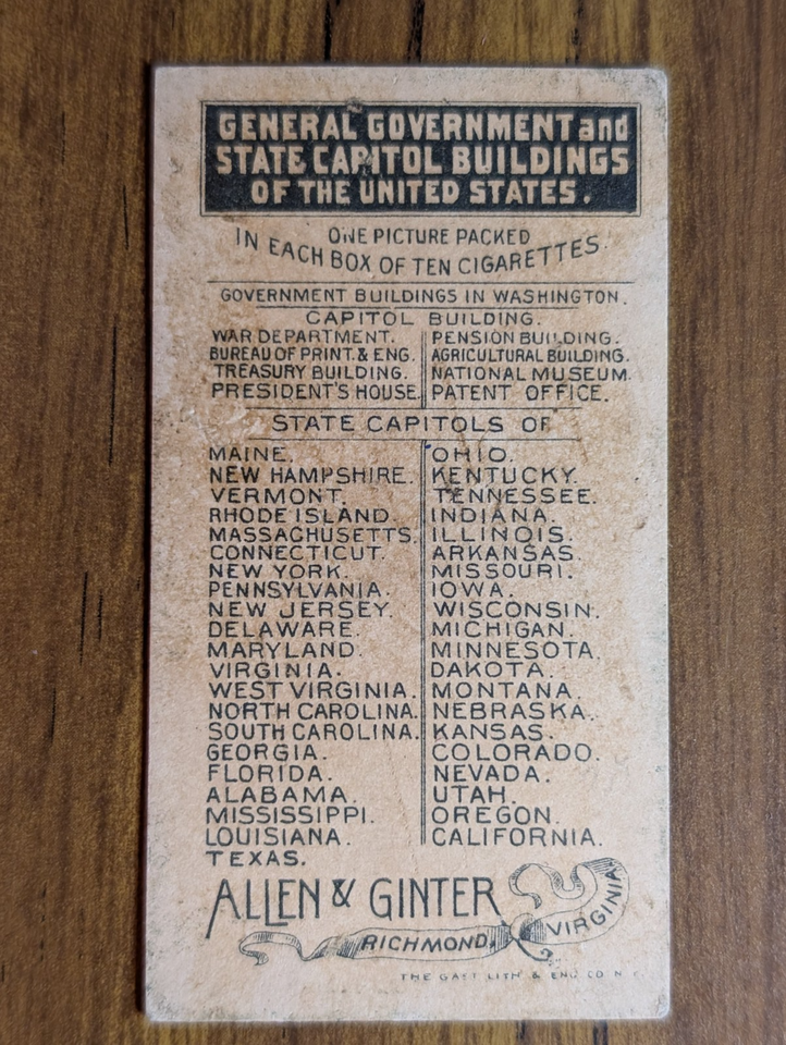 1889 Allen & Ginter N14 General Government & State Buildings Colorado ...