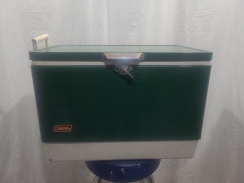 Vintage 1980s Green Coleman Metal Ice Cooler Camping Hunting 22” x 13.5 ...