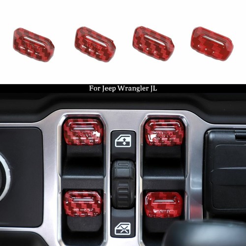 Red Carbon Fiber ABS Window Lift Switch Adjust Button For 18+ Jeep ...