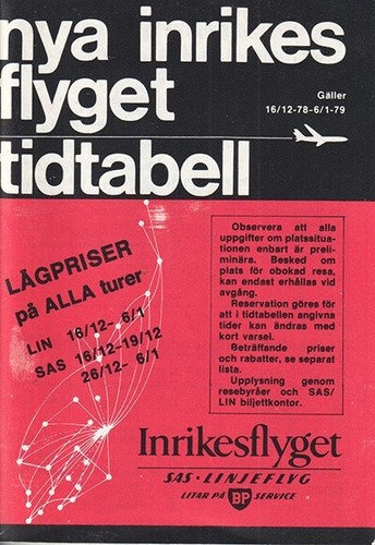 SAS Linjeflyg timetable 1978/12/16 Sweden domestic | eBay