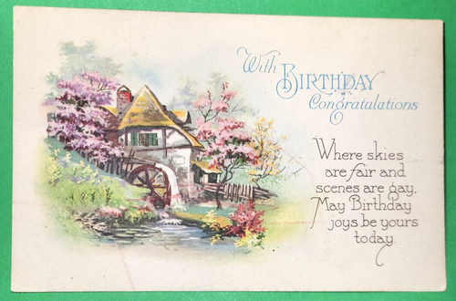 With Birthday Congratulations Joys Art old mill | eBay