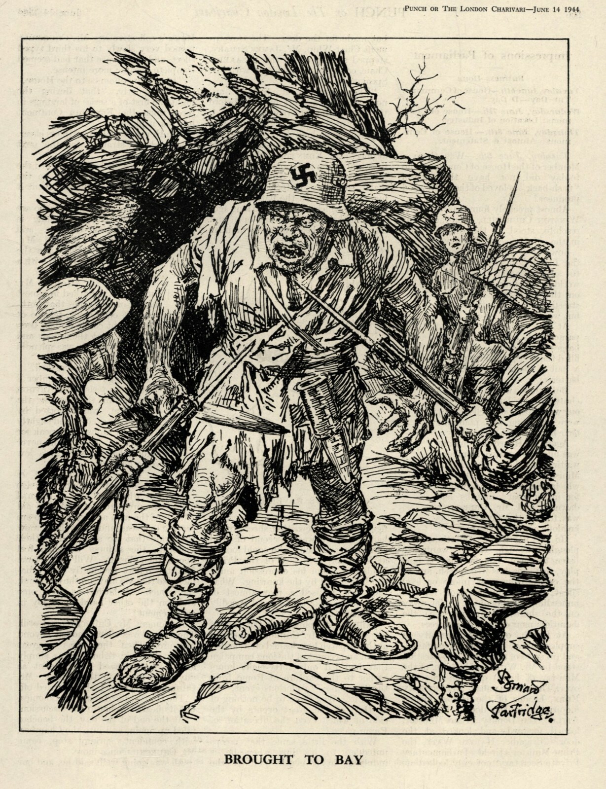 WW2 British PROPAGANDA Cartoon: ALLIED SOLDERS SURROUND NAZI BARBARIAN ...