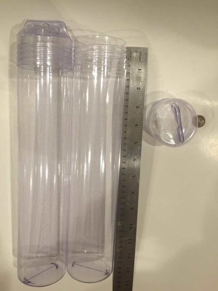 3 pcs Plastic Tubes Clear w/ Hang Caps Container Storage 13 1/4 x 2.5 ...