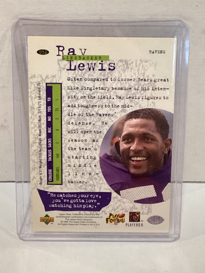 1996 Upper Deck Collector's Choice Football Ray Lewis #U32 RC Ravens | eBay