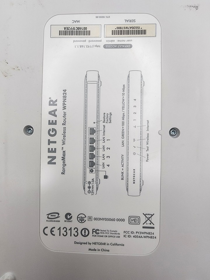 NETGEAR WPN824 RangeMax N150 Wireless Router (No Pwr Cord) | eBay