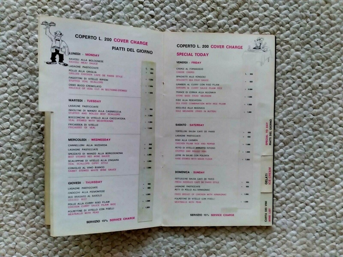 Restaurant Paris Rome Archives Of Nethys Rare 1970 80's Original Menu