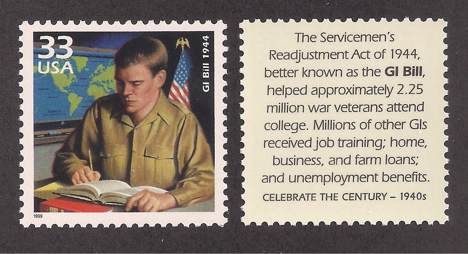 1944 GI BILL - HELPING VETERANS - WWII - U.S. POSTAGE STAMP - MINT ...