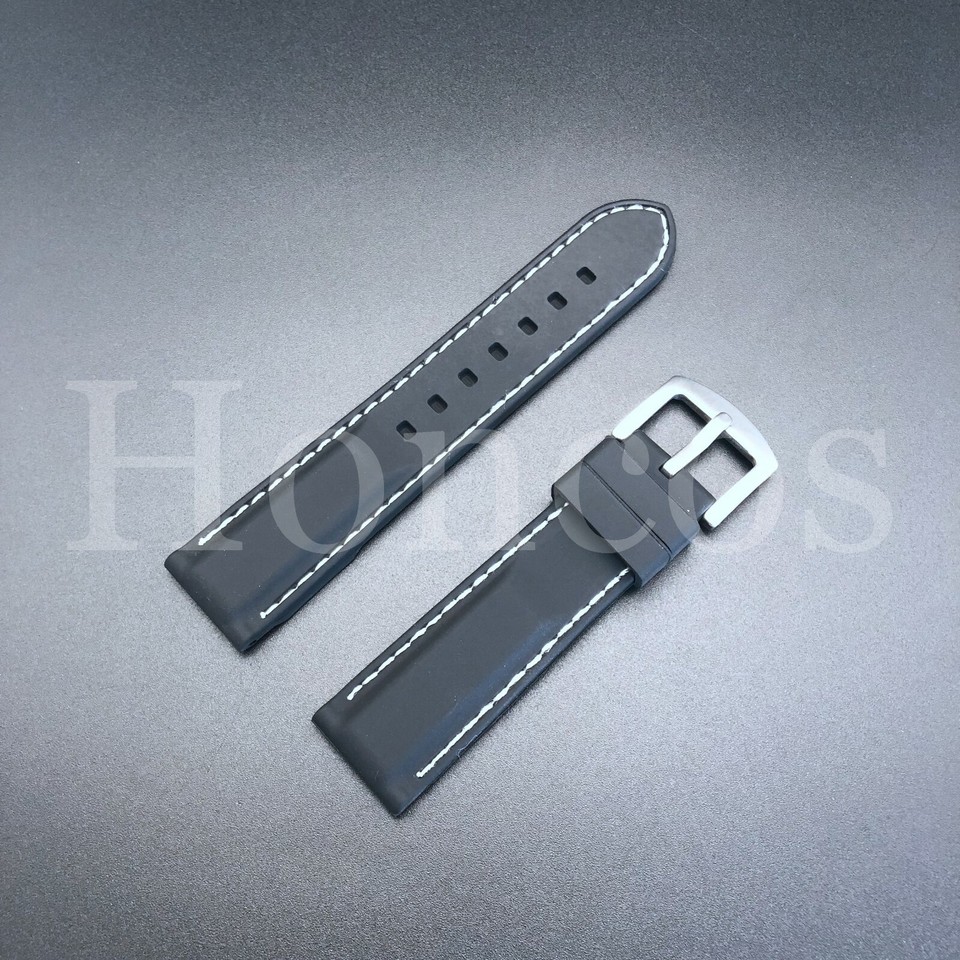 22MM RUBBER BAND STRAP FOR MONTBLANC TIMEWALKER WATCH BLACK WHITE ...