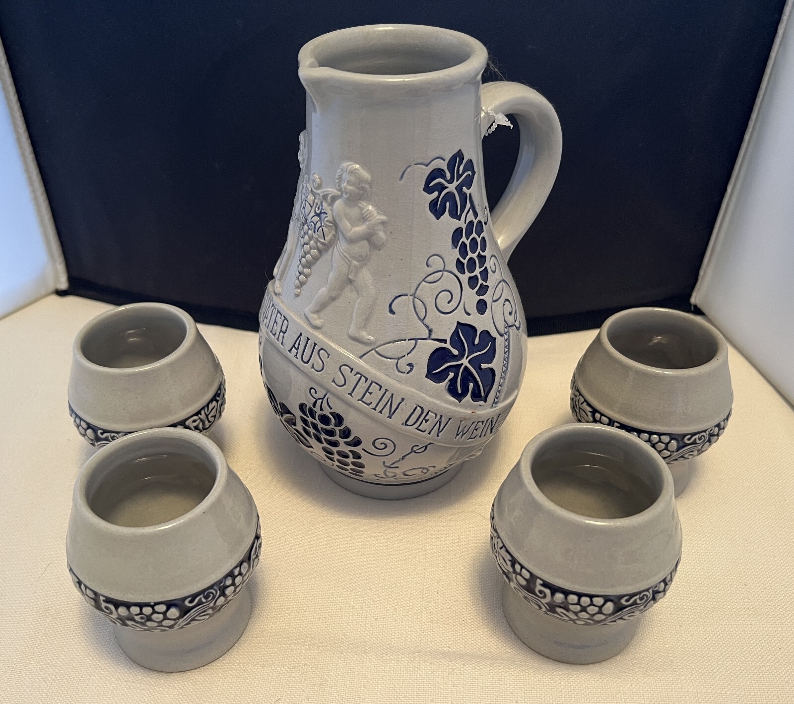 Grey & Blue German Pitcher "Trinkt Wie Eure Vater Aus Stein Den Wein ...