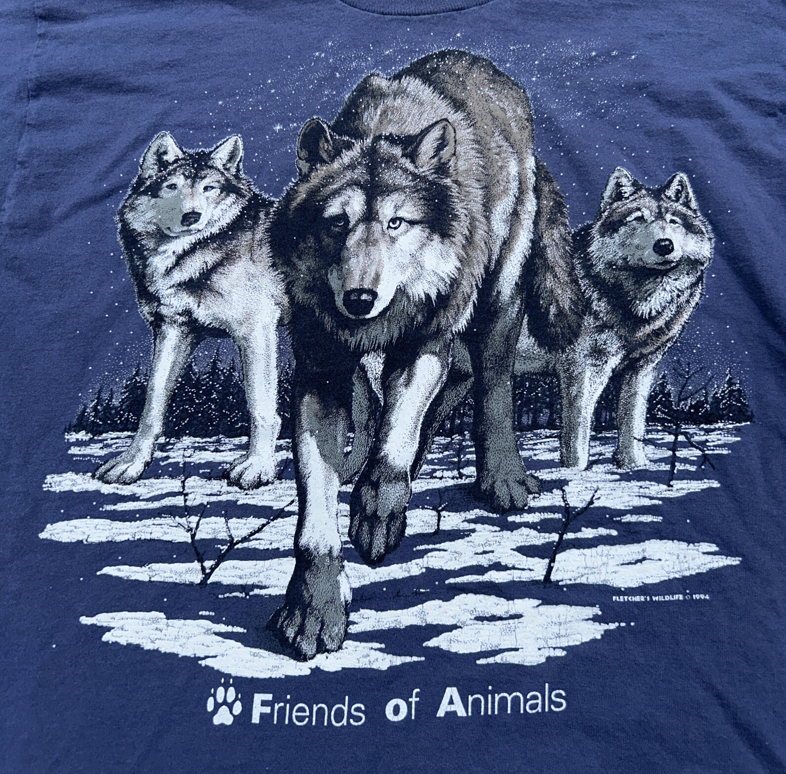 Vintage 1994 Graphic Blue Single Stitch Wolf Tee Shir… - Gem