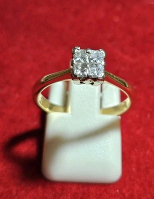 18ct Gold & 4 Stone Half Carat Princess Cut Diamond Ring: Size M1/2: 3 ...