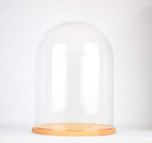Handmade Clear Circular Large Glass Display Cloche Dome with Wooden ...