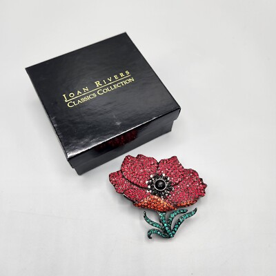 Joan Rivers Pave Red Crystal Poppy Brooch Classics Collection Gunmetal ...