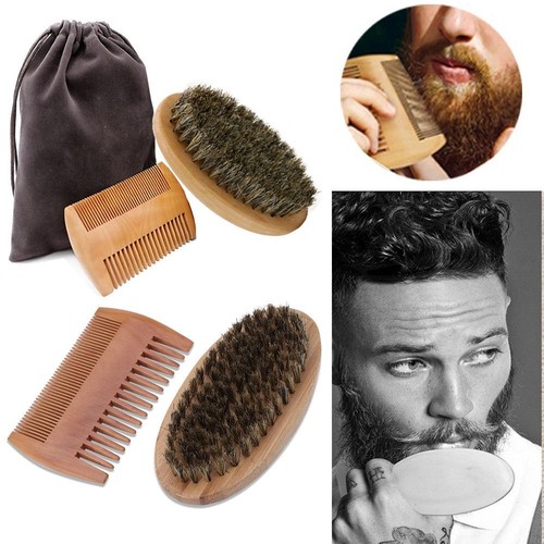 Mustache Care Wood Beard Comb Boar Bristle Brush Beard Grooming Facial ...