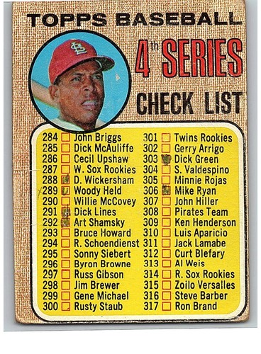 1968 Topps Baseball Card Single - #278 Checklist Left Copyright Orlando ...