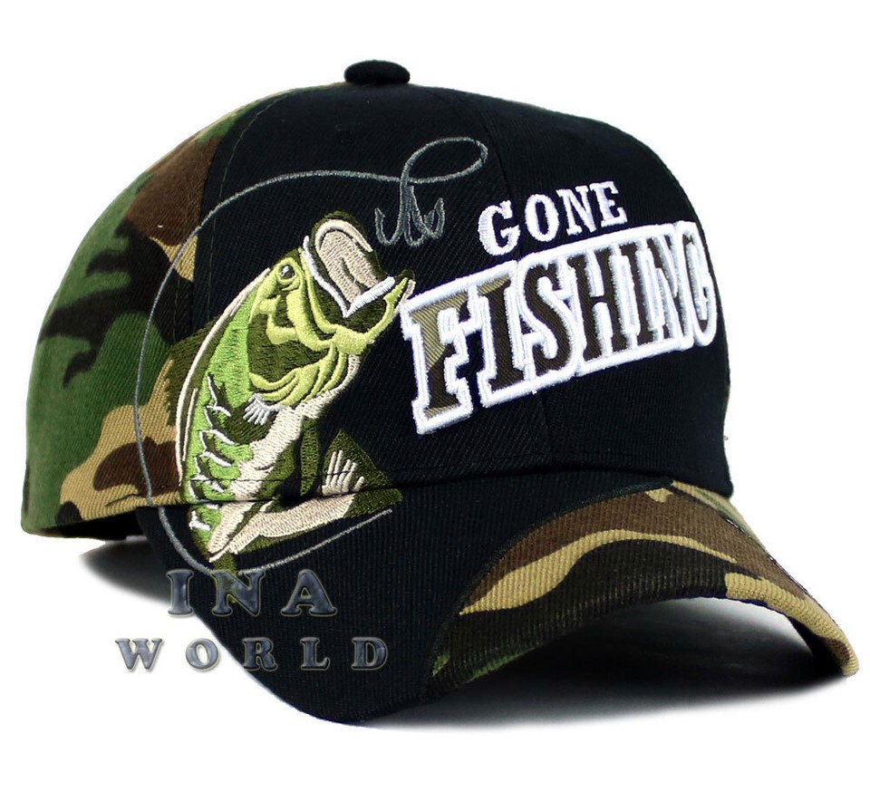 FISHING Hat FISH Embroidered Camouflage Outdoor Sports Adjustable ...