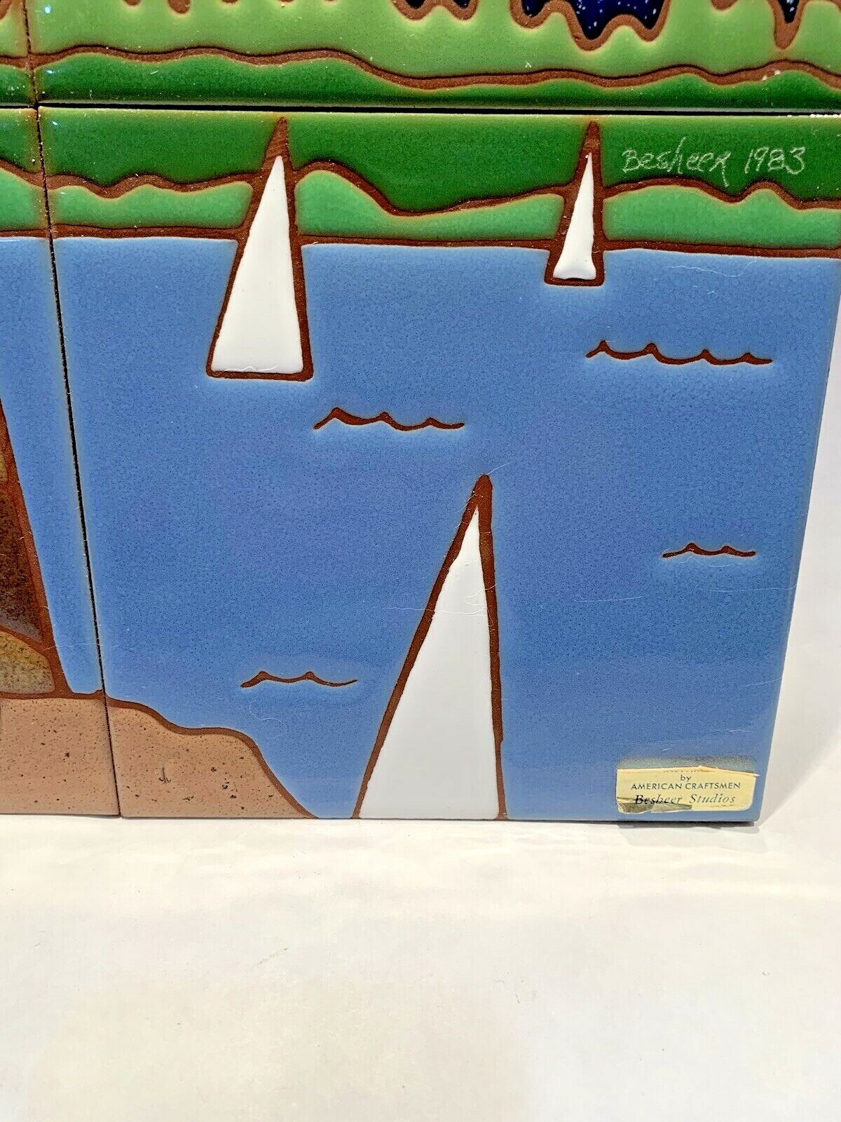 Vintage 1983 Besheer Art Tile 4 Panel Wall Hanging LIghthouse Sailboats ...