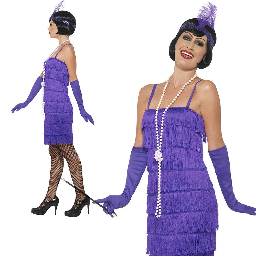 Purple Short Flapper Costume Ladies 1920s Flappres Fancy Dress Outfit S ...