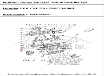 Ferrari Part 139337 RH Exhaust Camshaft | eBay