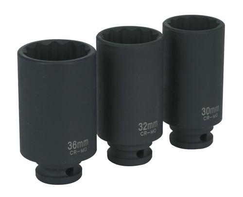 Sealey SX051 3 Piece 1/2" Drive 30mm,32mm,36mm Metric Impact Hub Nut ...
