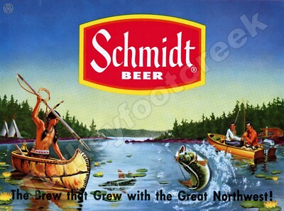 SCHMIDT BEER SPEAR FISHING SCENE 9" x 12" METAL SIGN | eBay