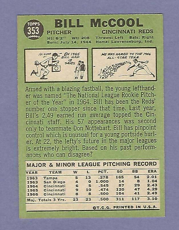 1967 Topps - #353 Bill McCool - Cincinnati Reds - ExMt+ | eBay