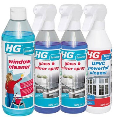 HG Window Care Kit - 2 x Glass And Mirror Spray Window Cleaner and UPVC ...