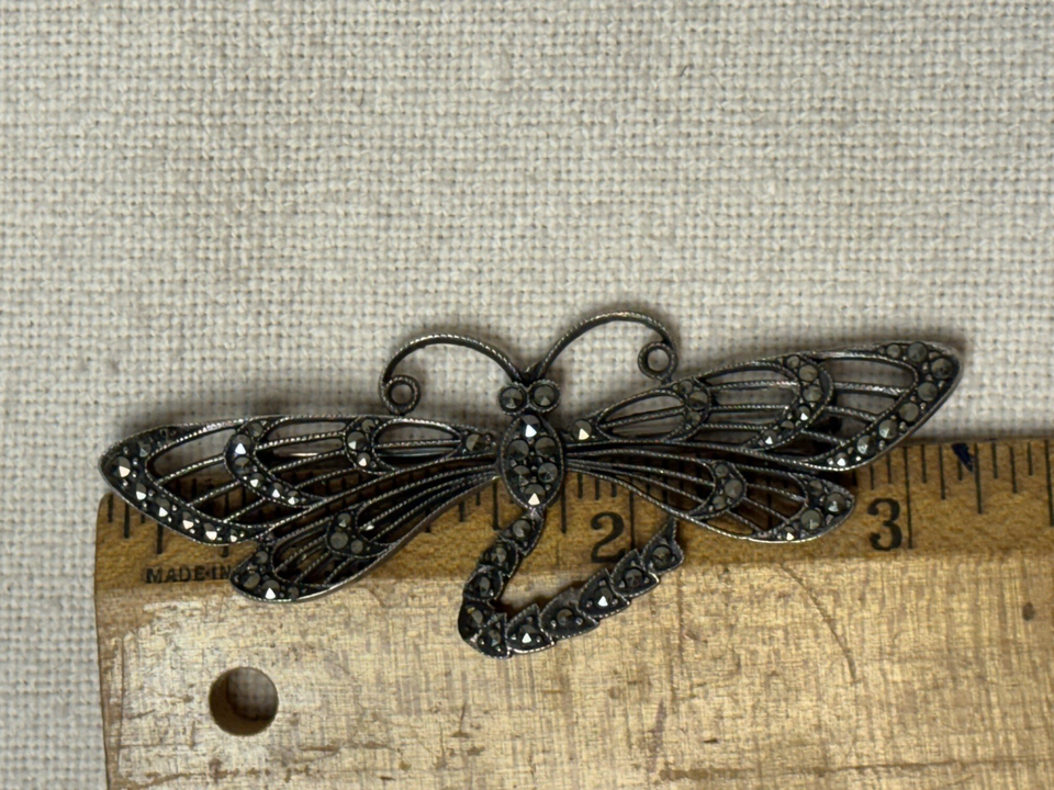 Vintage Sterling Silver Marcasite Dragon Fly Wings Insect Bug Brooch ...
