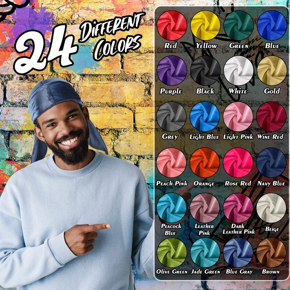 25 Pieces Velvet Durags Set 360 Waves Cap Doo Rag Durags Headwraps with ...