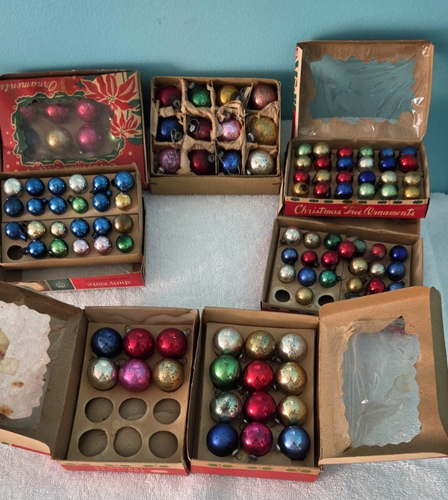Vintage Shiny Brite Mini Ornaments Lot of over 50 bulbs!! 7 boxes Free ...