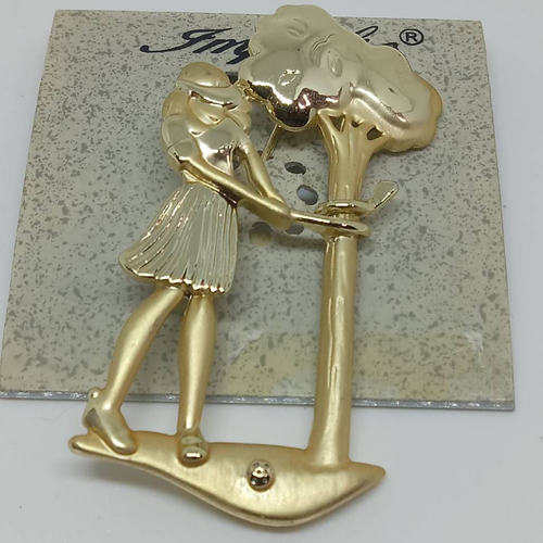 Impulse Golf Pin Brooch Gold Tone Metal Woman Wrapping Club Around Tree ...