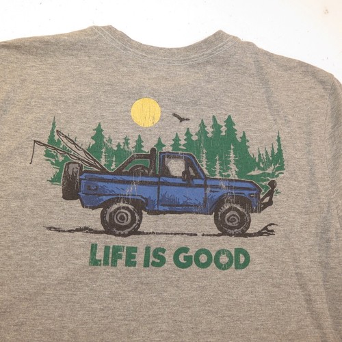 LIFE IS GOOD FISH FISHING TRUCK CAMP CAMPING OFF ROAD POCKET TEE T ...