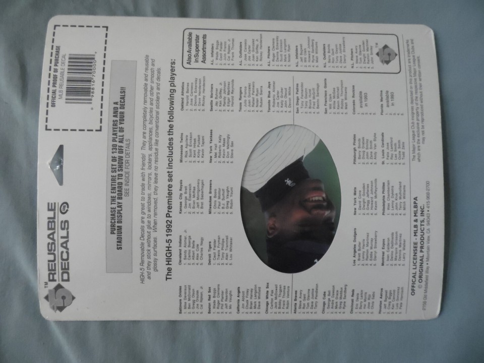 1992 High 5 Reusable Decal Boggs Ripkin Jr. Thomas Fielder Franco Mint ...