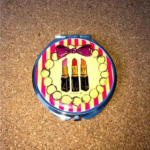 Compact Mirror Case Round Lipstick Design Latched 2 Mirrors | eBay