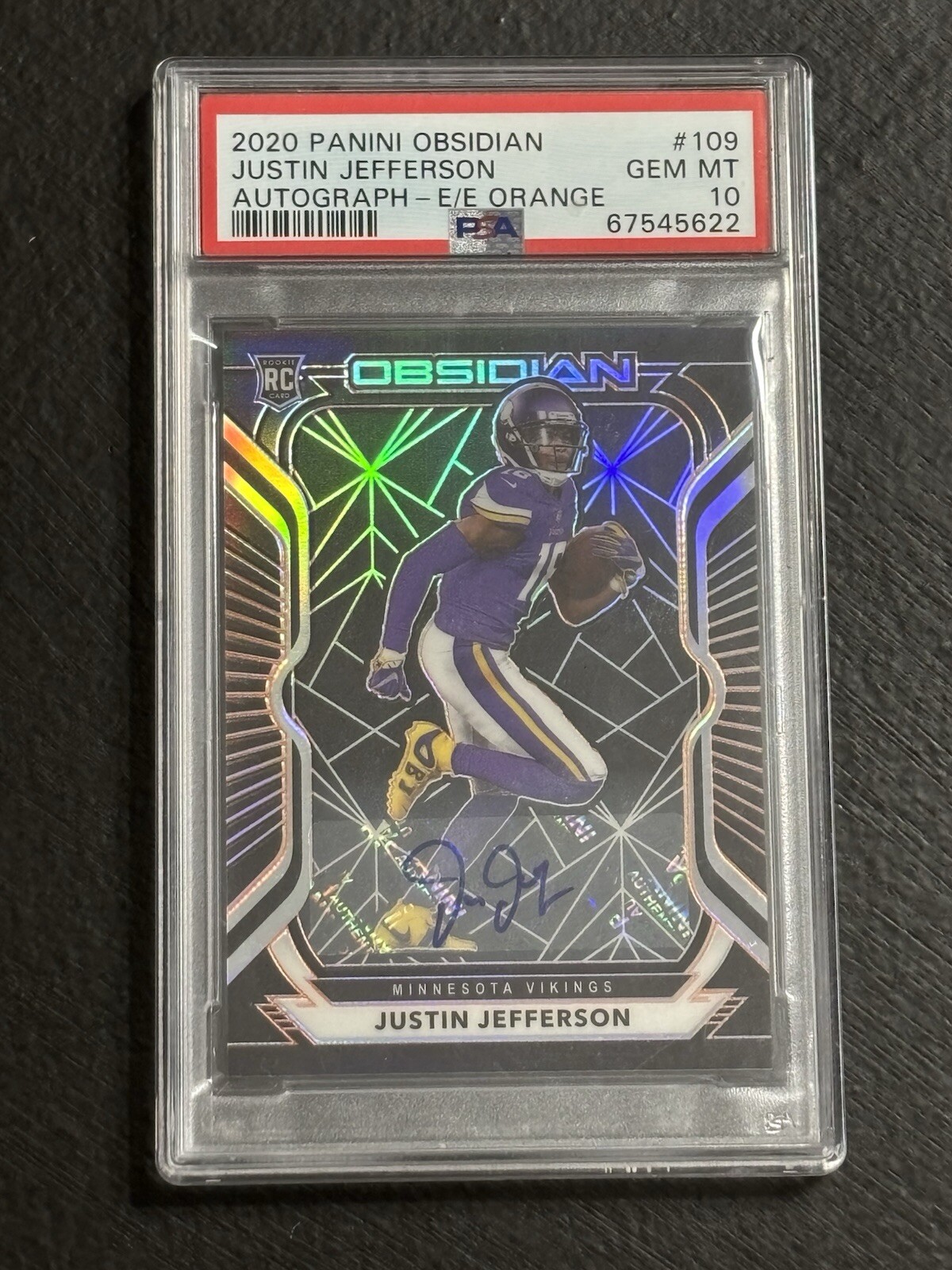 JUSTIN JEFFERSON 2020 Obsidian ROOKIE #109 AUTO E/E Orange 3/75 PSA 10 ...