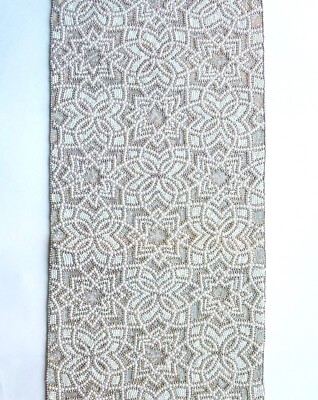 TAHARI Fully Beaded CENTERPIECE TABLE RUNNER Pearl Silver Elegance ...