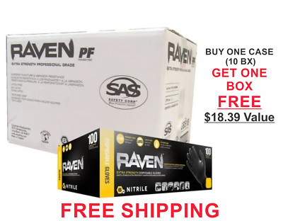 SAS Safety 66518 Raven Powder-Free Black Nitrile 6 Mil Gloves, Large ...