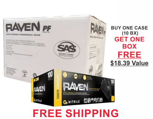 SAS Safety 66518 Raven Powder-Free Black Nitrile 6 Mil Gloves, Large ...