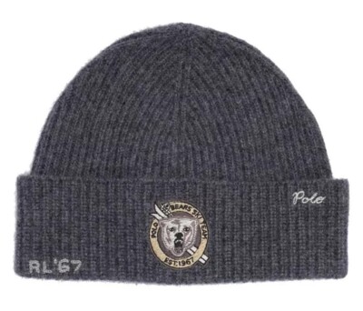 POLO Ralph Lauren SKI TEAM BEAR BEANIE Wool Knit RL 67 Cap CHARCOAL ...