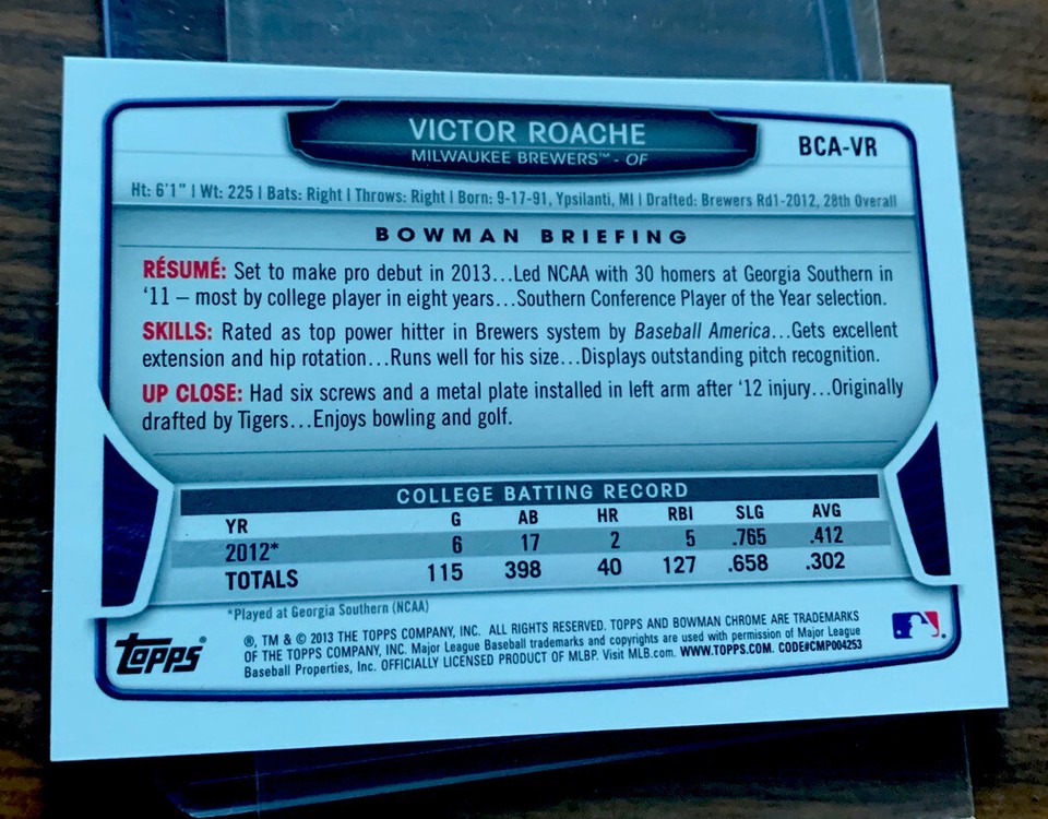 Victor Roache 2013 Bowman Chrome Prospects Bowman RC AUTO Autograph ...