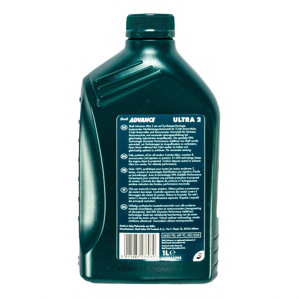 2 Litre Original Shell Advance Ultra 2T Motorcycle Oil 2-Takt Oil Jaso ...