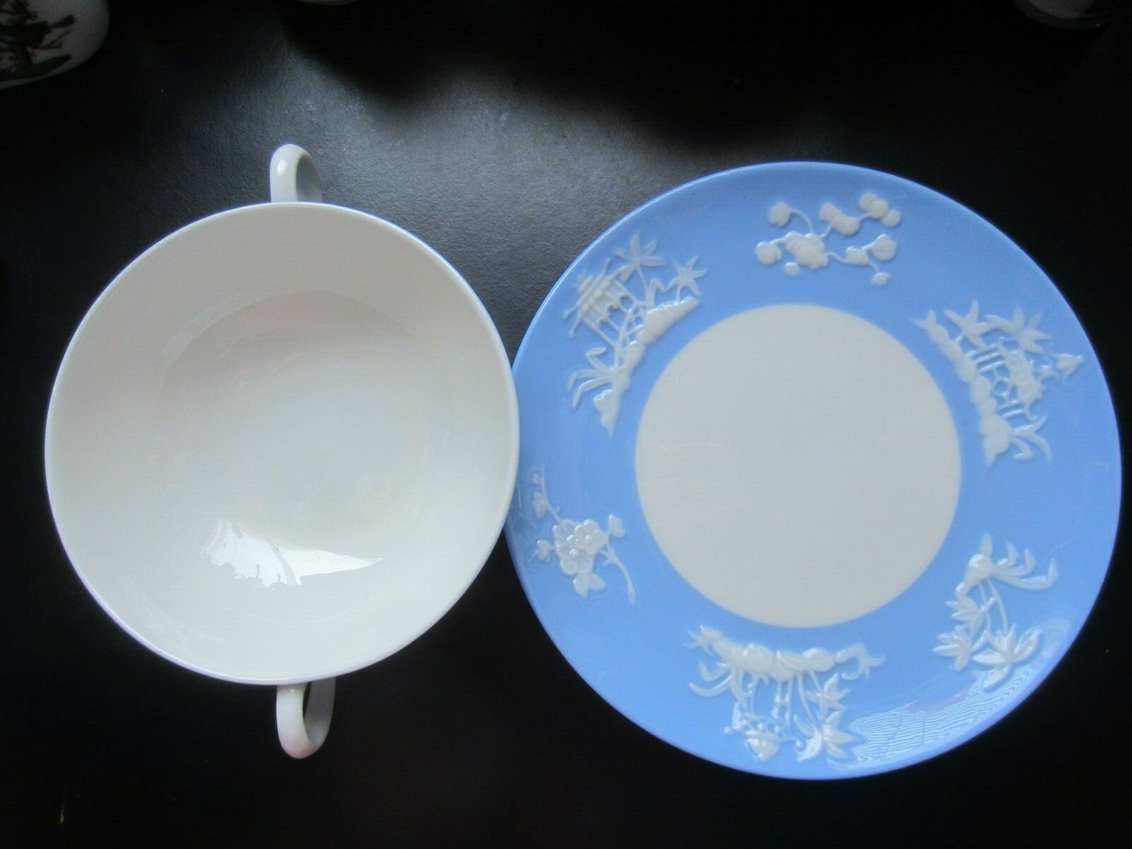 Vintage Lenox Pagoda Blue Cup & Saucer Double-Handed Green Mark | eBay