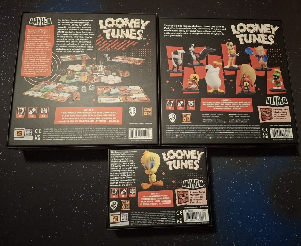 LOONEY TUNES MAYHEM Board Game KICKSTARTER Bundle w/ Extras & 4-Figure ...
