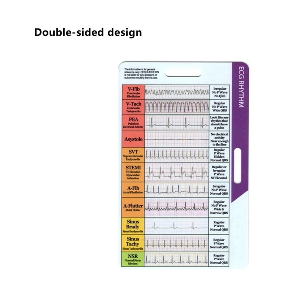 ECG/EKG Rhythm Card Sided EKG Rhythm Interpretation Badge Card ECG Rate ...