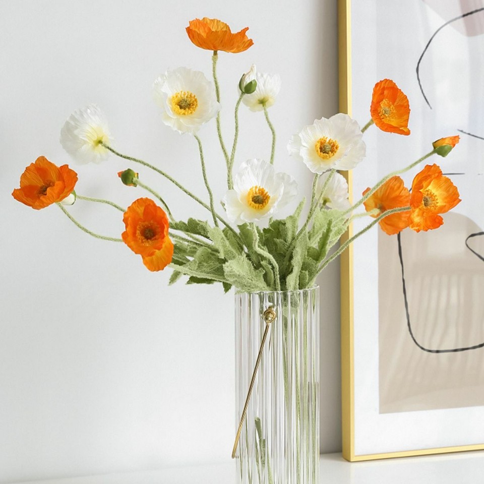 Artificial Poppies Flowers Home Fake Bouquet Flowers Silk Papaver ...